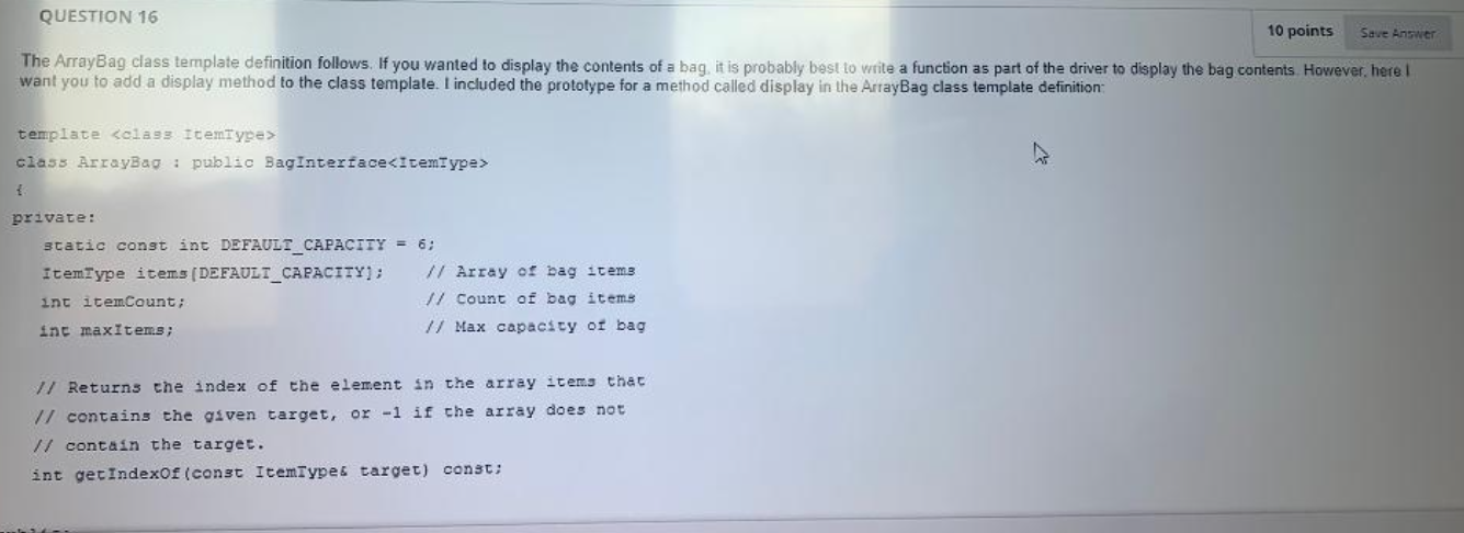 Solved The ArrayBag class template definition follows. If | Chegg.com