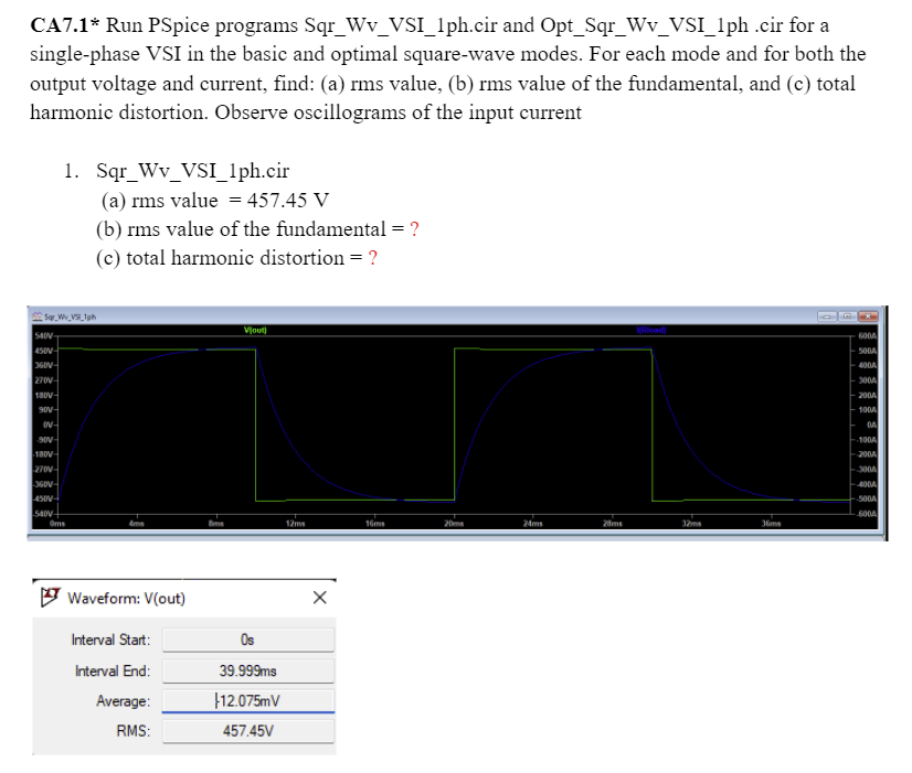 Solved CA7.1* Run PSpice programs Sqr_Wv_VSI_1ph.cir and | Chegg.com