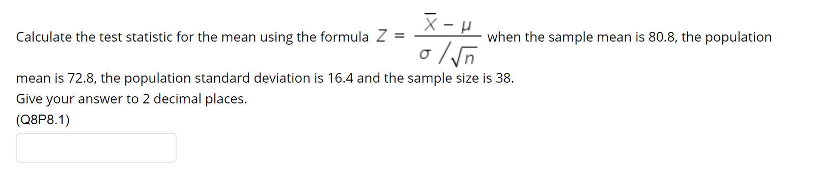 Solved X-H Calculate the test statistic for the mean using | Chegg.com