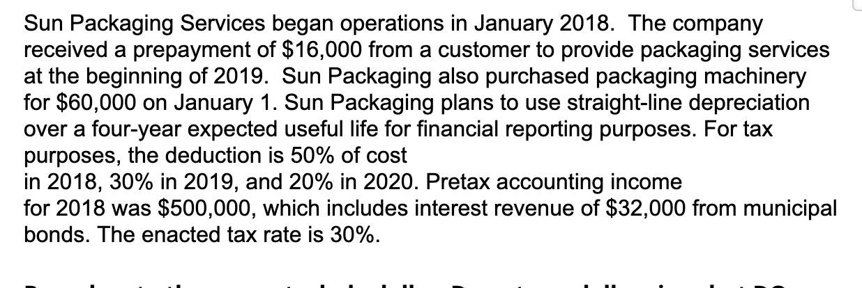 Solved Sun Packaging Services began operations in January | Chegg.com