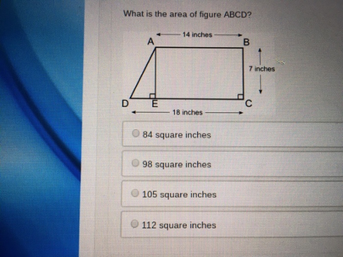 Solved What is the area of figure ABCD? 14 inches 7 inches + | Chegg.com