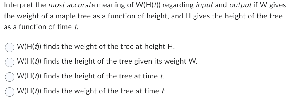 Solved Interpret the most accurate meaning of W(H(t)) | Chegg.com