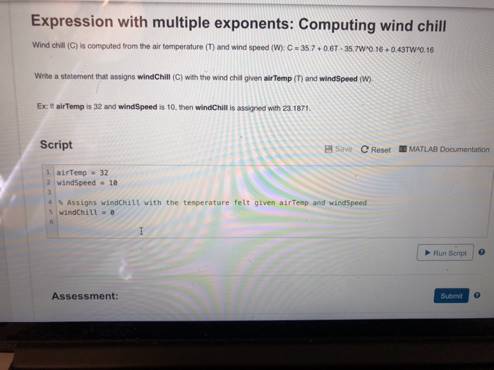 Expression with multiple exponents: Computing wind | Chegg.com