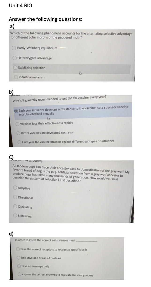Solved Unit 4 BIO Answer the following questions: a) Which | Chegg.com