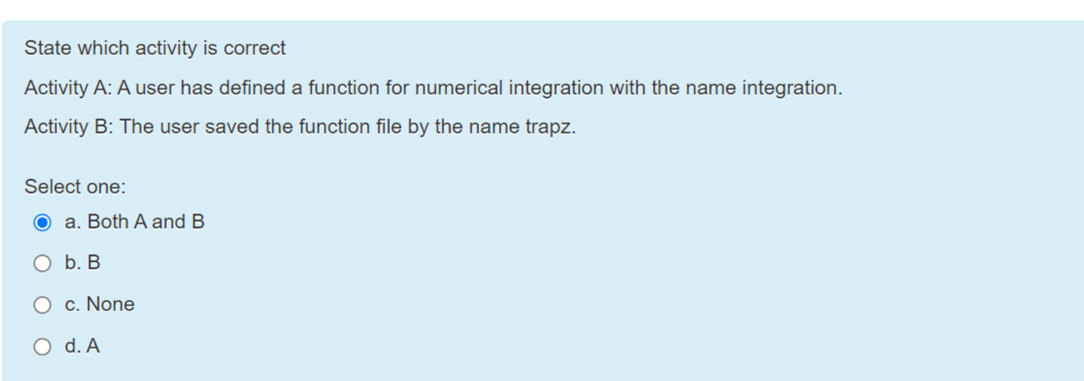 Solved State which activity is correct Activity A: A user | Chegg.com