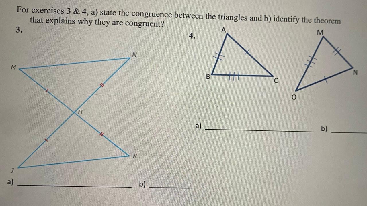 Solved For exercises 3 \& 4, a) state the congruence between | Chegg.com