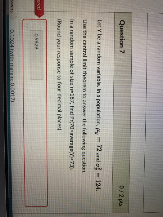 Solved Question 7 0/2 pts Let Y be a random variable. In a | Chegg.com