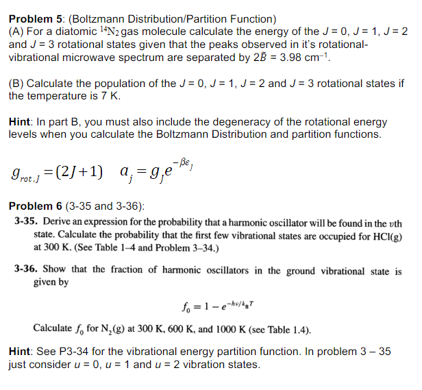 Solved Problem 5: (Boltzmann Distribution/Partition | Chegg.com