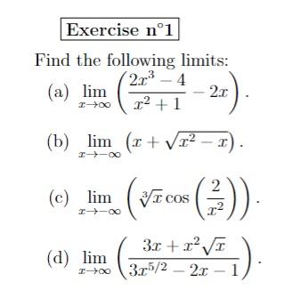 Solved Find the following limits: (a) limx→∞(x2+12x3−4−2x). | Chegg.com
