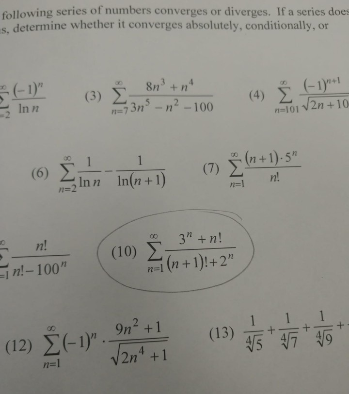 Solved following series of numbers converges or diverges. If | Chegg.com