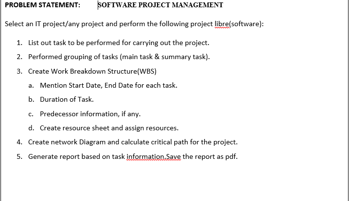 PROBLEM STATEMENT: SOFTWARE PROJECT MANAGEMENT Select | Chegg.com