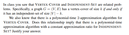 Solved In class you saw that VERTEX-COVER and | Chegg.com