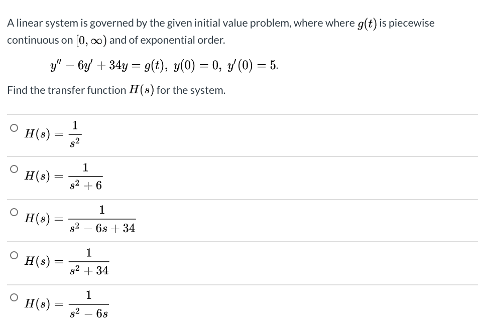 Solved A linear system is governed by the given initial | Chegg.com