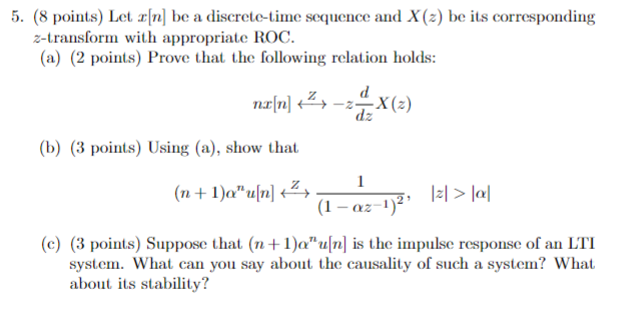 Solved 5. (8 points) Let x[n] be a discrete-time sequence | Chegg.com