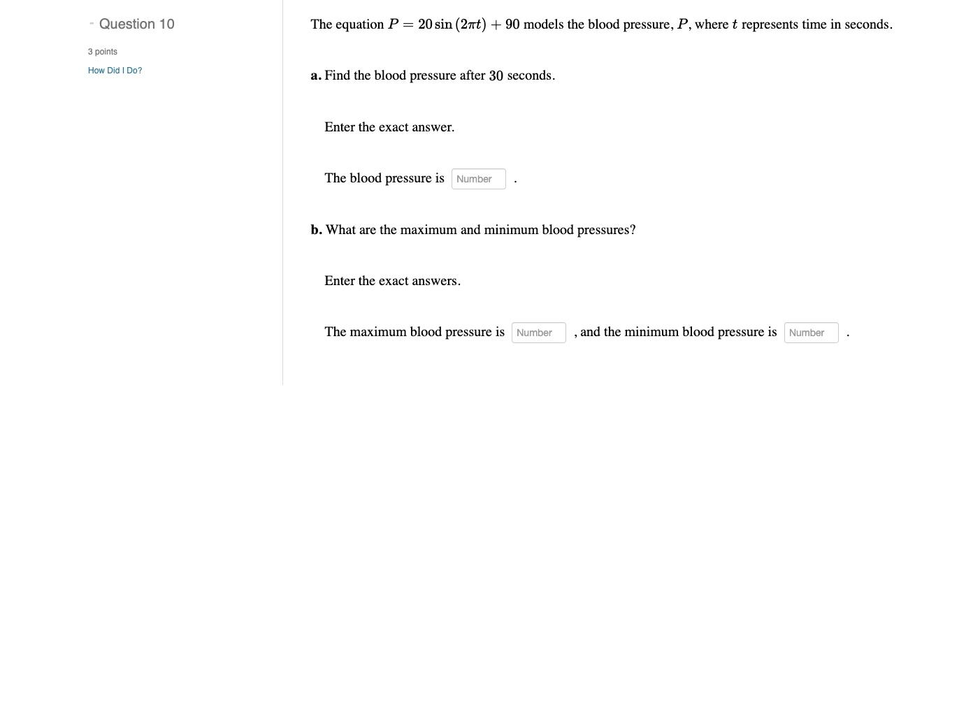 Solved The equation P=20sin(2πt)+90 models the blood | Chegg.com