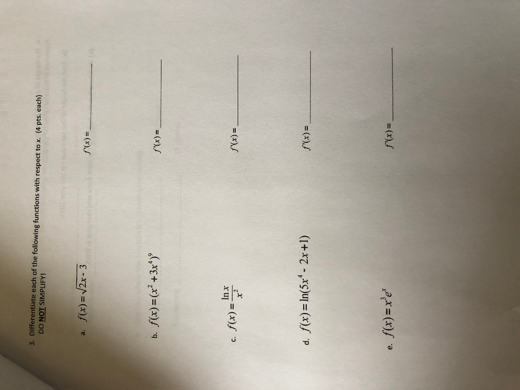 Solved 3. Differentiate each of the following functions with | Chegg.com