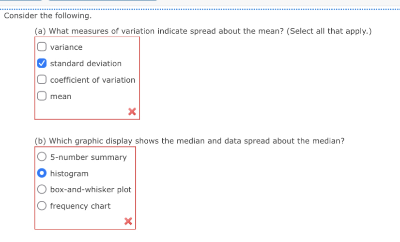 Solved nsider the following. (a) What measures of variation | Chegg.com