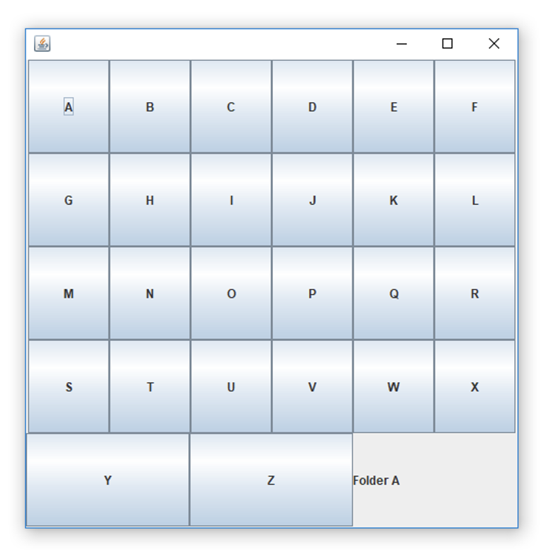 Solved Create 26 JButtons, each labeled with a single, | Chegg.com