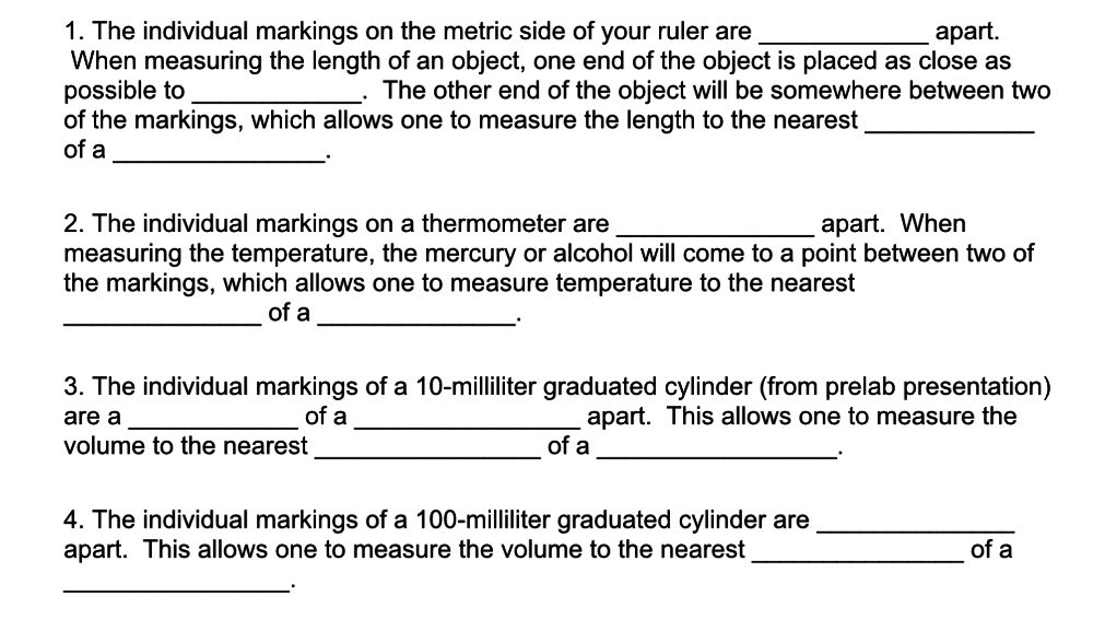 1. The individual markings on the metric side of your | Chegg.com