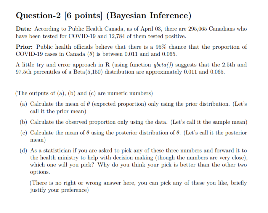 Question-2 [6 points] (Bayesian Inference) Data: | Chegg.com