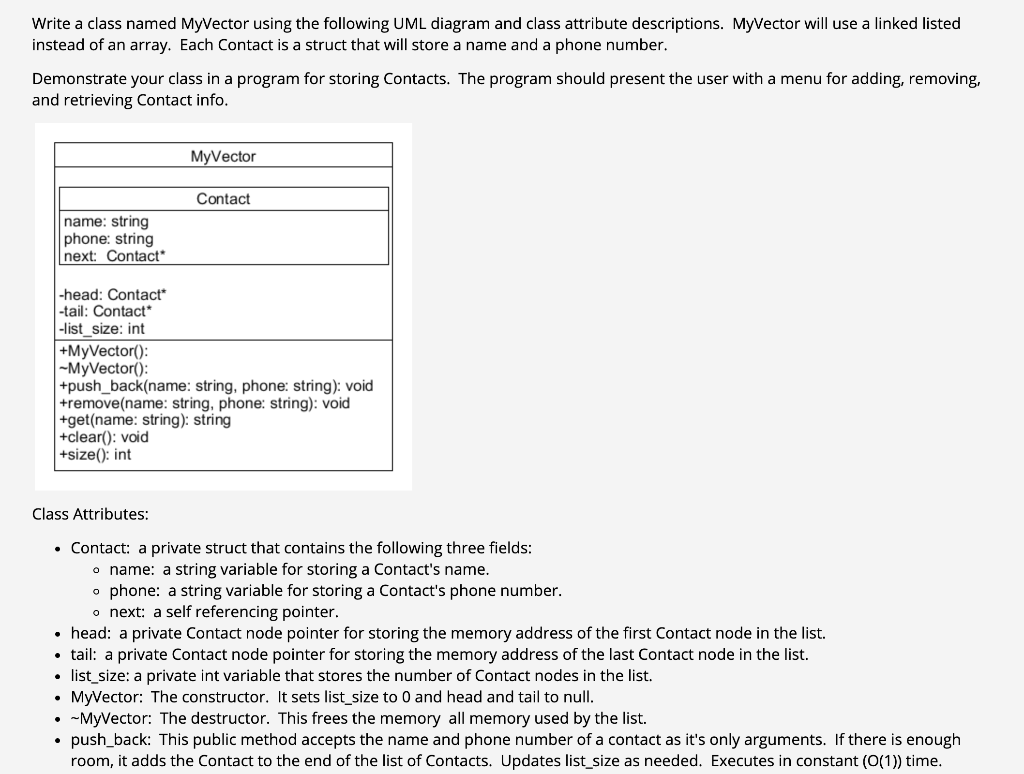 Solved Write a class named MyVector using the following UML | Chegg.com