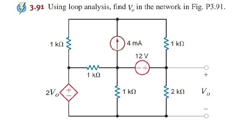 Solved 3.91 Using loop analysis, find V, in the network in | Chegg.com