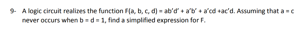 Solved A logic circuit realizes the function F(a, b, c, d) = | Chegg.com