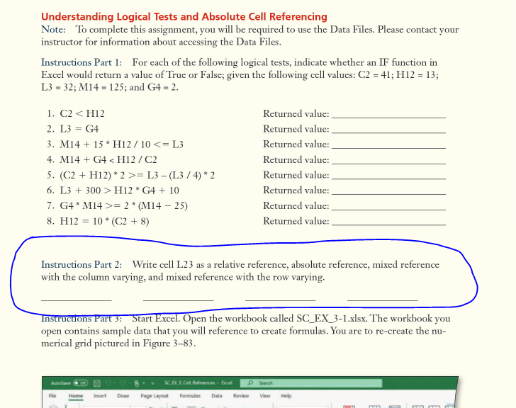 Solved Understanding Logical Tests and Absolute Cell | Chegg.com