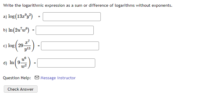 Solved Write the logarithmic expression as a sum or | Chegg.com