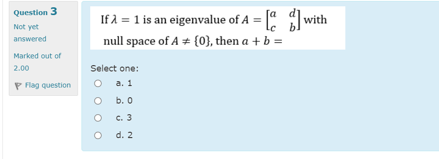 Solved If λ=1 ﻿is an eigenvalue of A=[adcb] ﻿withnull space | Chegg.com