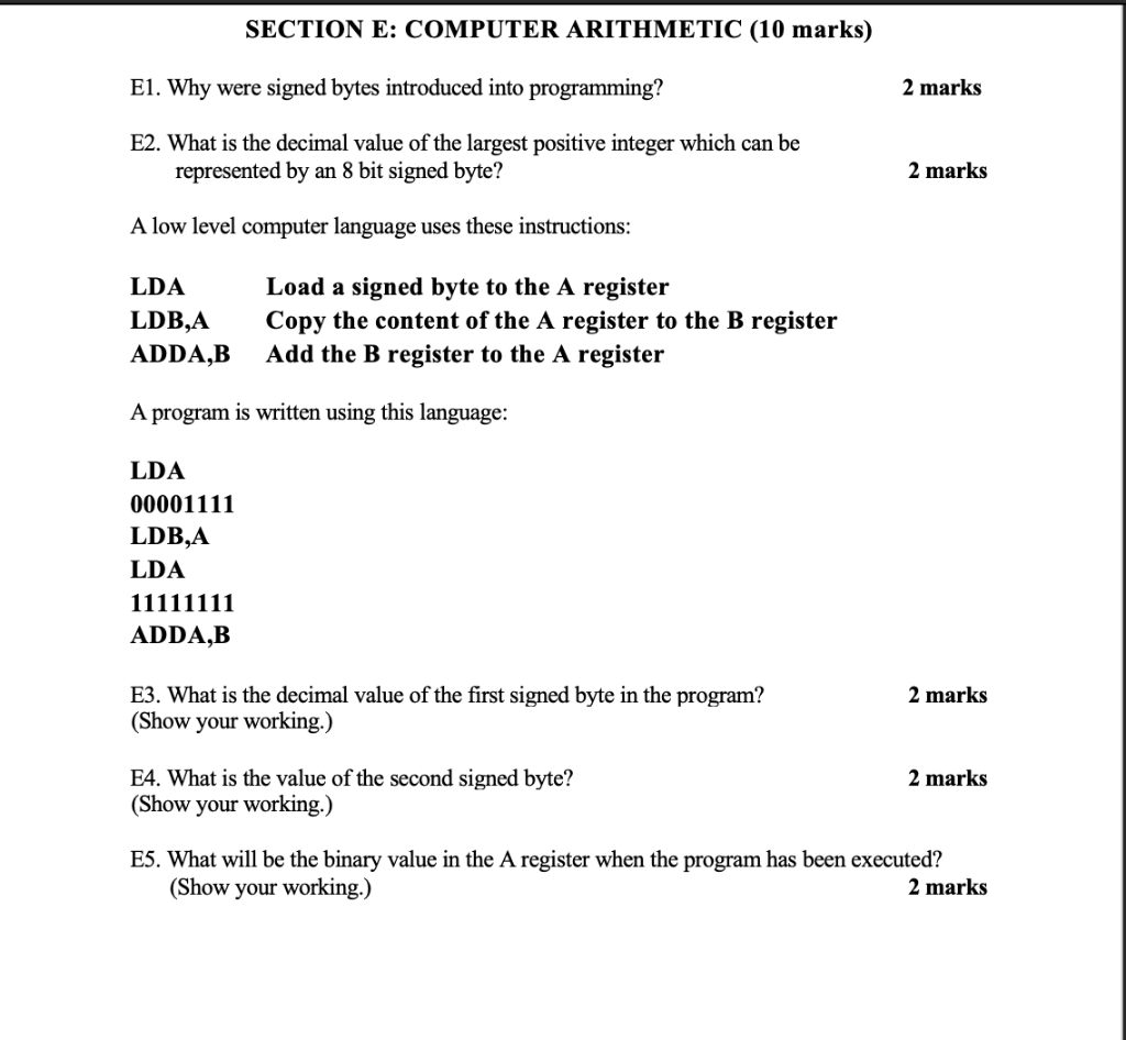 Solved SECTION E: COMPUTER ARITHMETIC (10 marks) E1. Why | Chegg.com