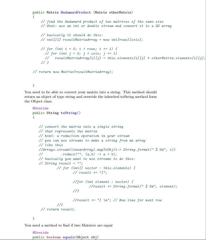 3 Lab 1 Write three classes representing a matrix. | Chegg.com