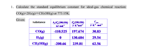 Solved 1. Calculate the standard equilibrium constant for | Chegg.com