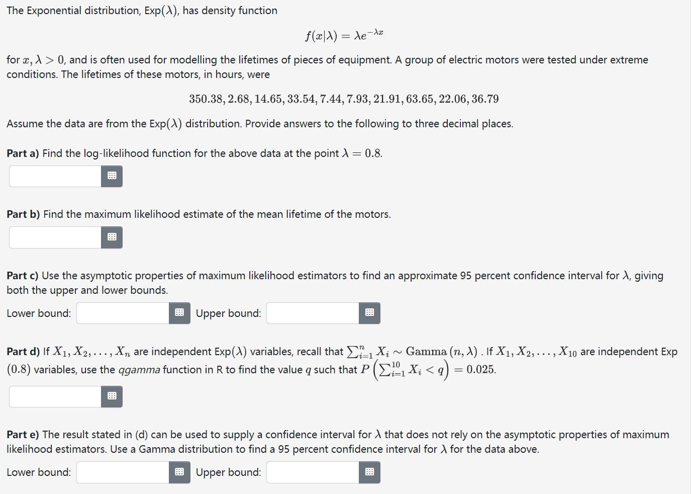 Solved The Exponential distribution, Exp(λ), has density | Chegg.com