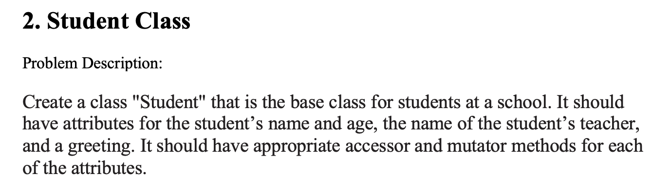 Solved 2. Student Class Problem Description: Create a class | Chegg.com