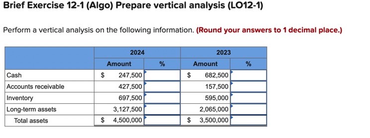 Solved Brief Exercise 12-1 (Algo) Prepare vertical analysis | Chegg.com