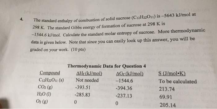 Solved e standard enthalpy of combustion of solid sucrose | Chegg.com
