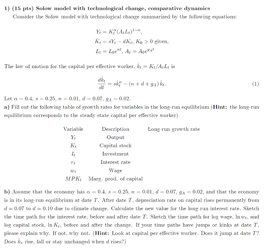 Solved (15 pts) ﻿Solow model with technological change, | Chegg.com