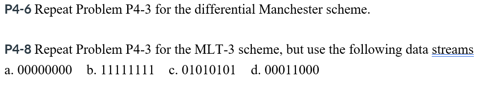 Solved P4-3 Draw the graph of the NRZ-L scheme using each of | Chegg.com