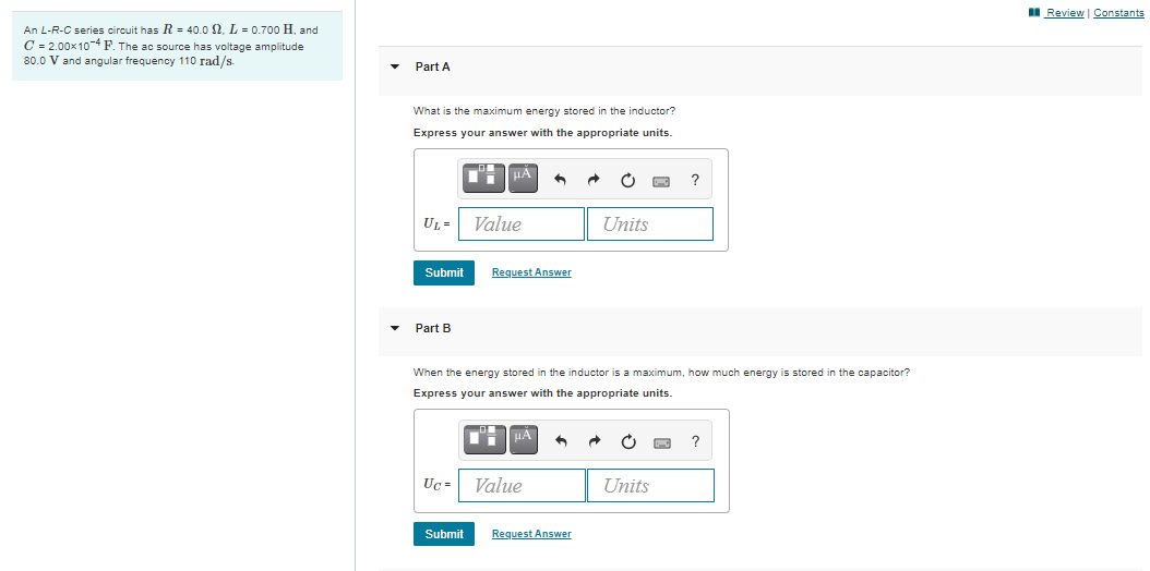 Solved I Review Constants An L-R-C series circuit has R = | Chegg.com