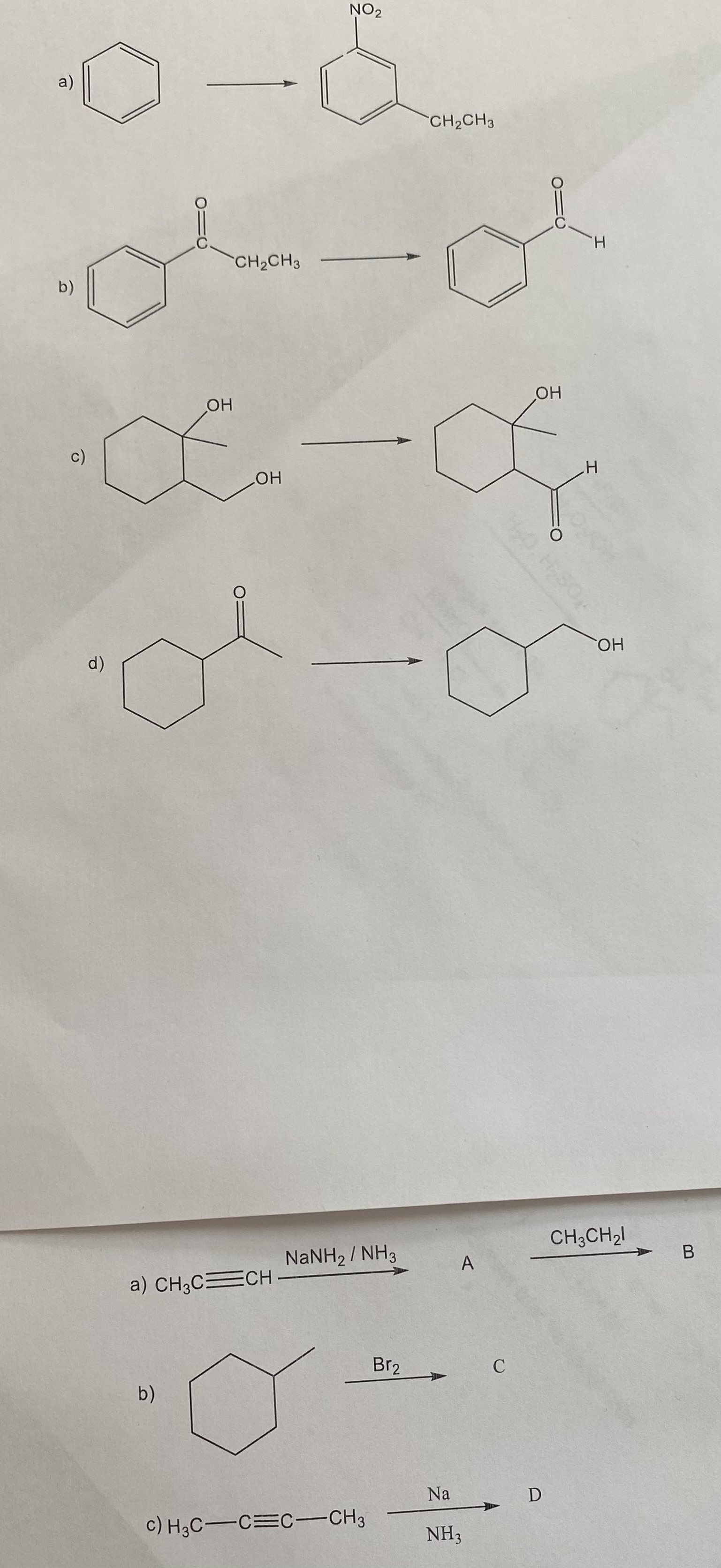 a) b) c) d) a) CH3C≡CH NaNH2/NH3 A CH3CH2I b) | Chegg.com