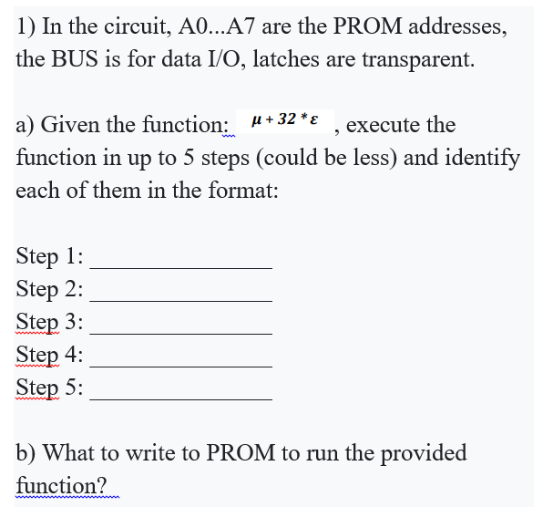 Solved 1) In the circuit, A0...A7 are the PROM addresses, | Chegg.com