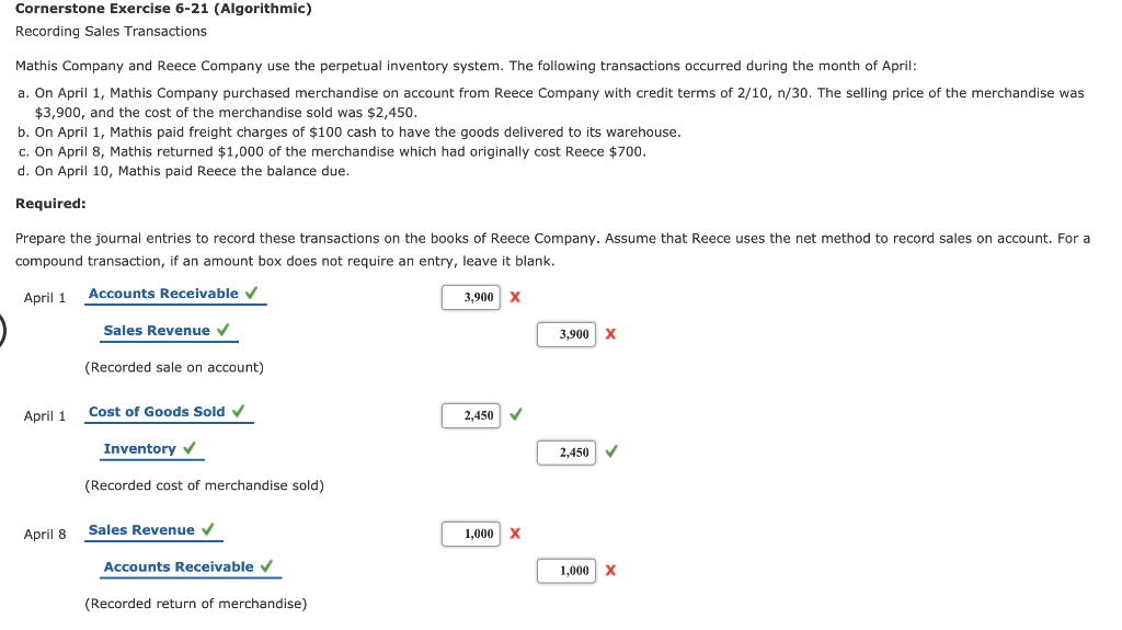 Solved Cornerstone Exercise 6-21 (Algorithmic) Recording | Chegg.com