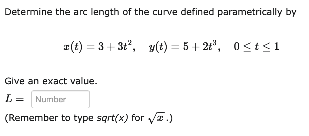 Solved Determine the arc length of the curve defined | Chegg.com