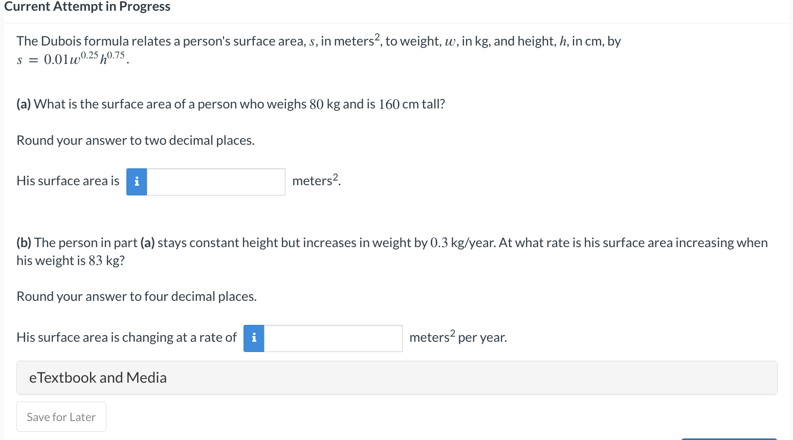 Solved The Dubois formula relates a person's surface area, | Chegg.com
