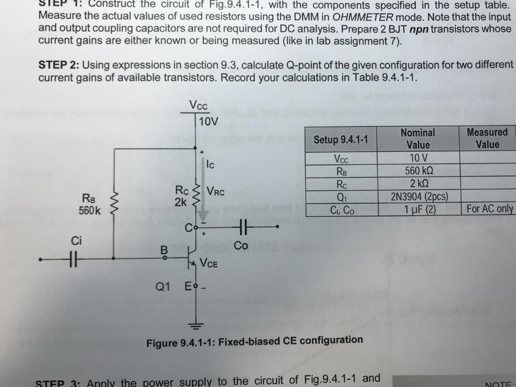 STEP 1: Construct the circuit of Fig. 9.4.1-1, with | Chegg.com