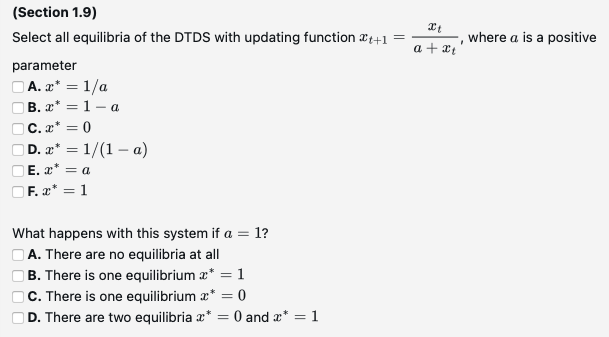 Select all equilibria of the DTDS with updating | Chegg.com