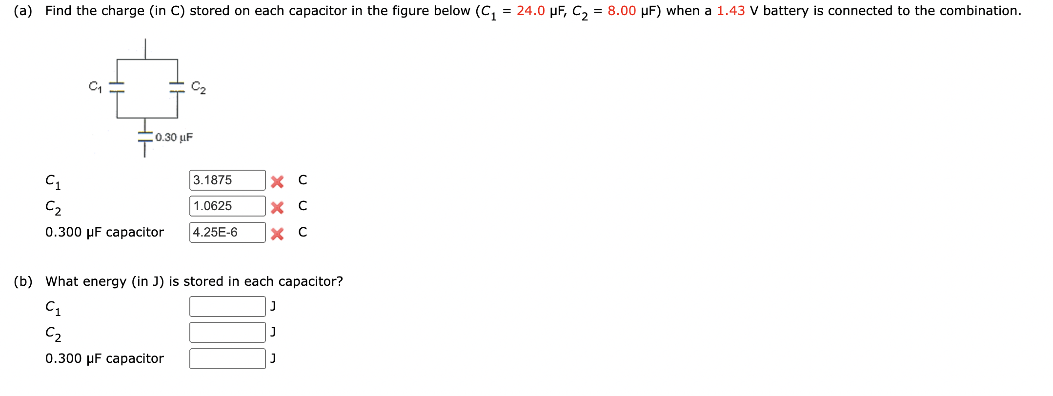 Solved Find the charge (in C) stored on each capacitor in | Chegg.com