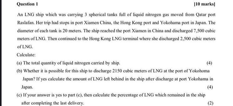 Solved Question 1 110 marks An LNG ship which was carrying 3 | Chegg.com