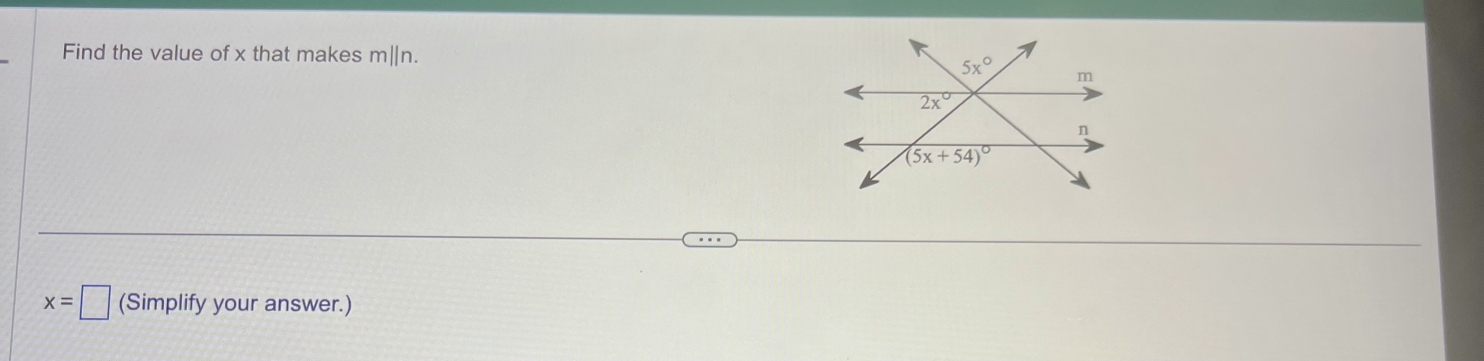 Solved Find the value of \( ﻿x \) ﻿that makes \( ﻿m \| ﻿n | Chegg.com
